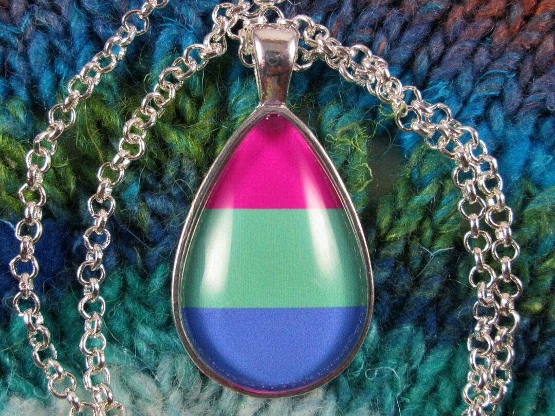 Polysexual Pride Polysexual Pride Flag Pendant Necklace Silver Teardrop ...