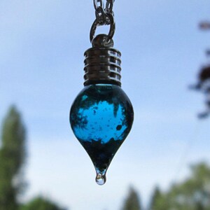 Glitter Liquid Necklace | Small Blue Teardrop | Silver Chain - Etsy