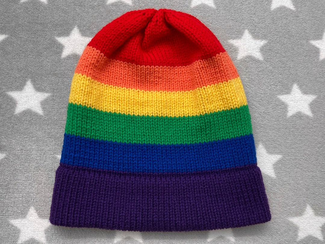 Knit LGBT Rainbow Pride Hat | Slouchy Beanie | Lightweight Acrylic - Etsy