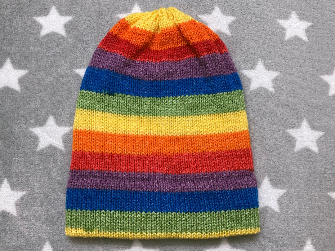 Knit Pride Hat | Rainbow Stripes | Slouchy Beanie | Lightweight Acrylic ...