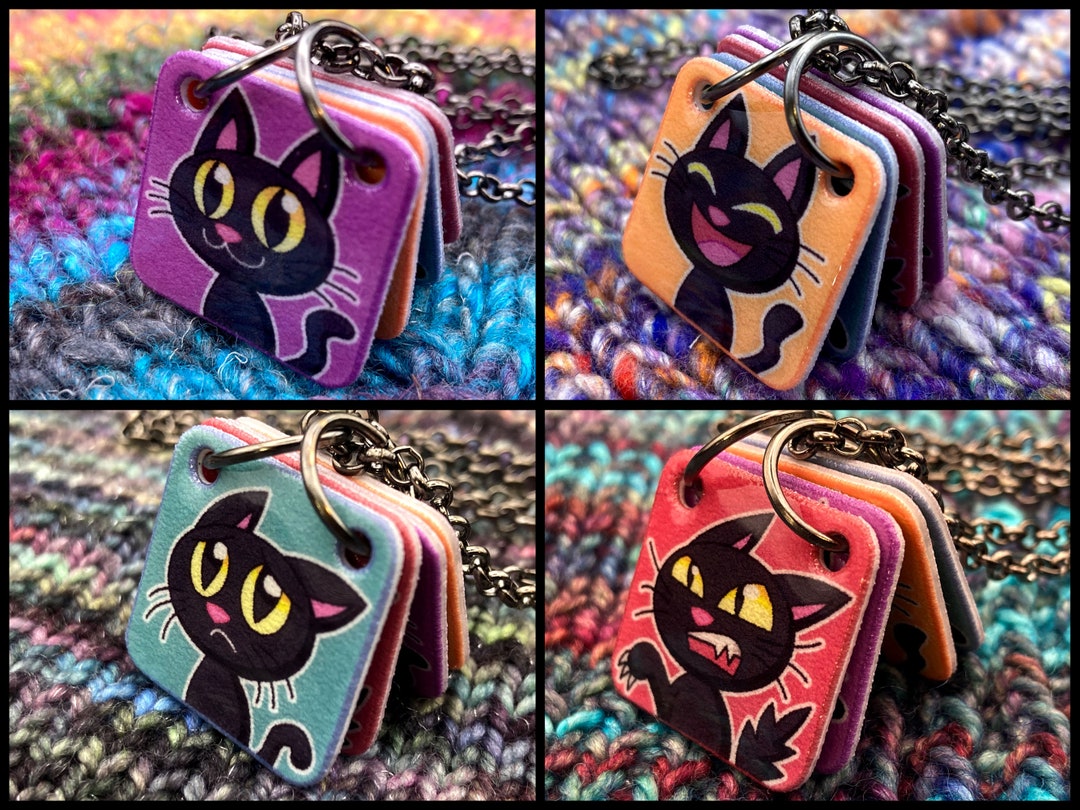 Emoticon Cats Necklace | Black Cat | Gunmetal Rolo Chain - Etsy