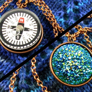 Double-sided Compass Necklace Light Compass Faux Druzy - Etsy