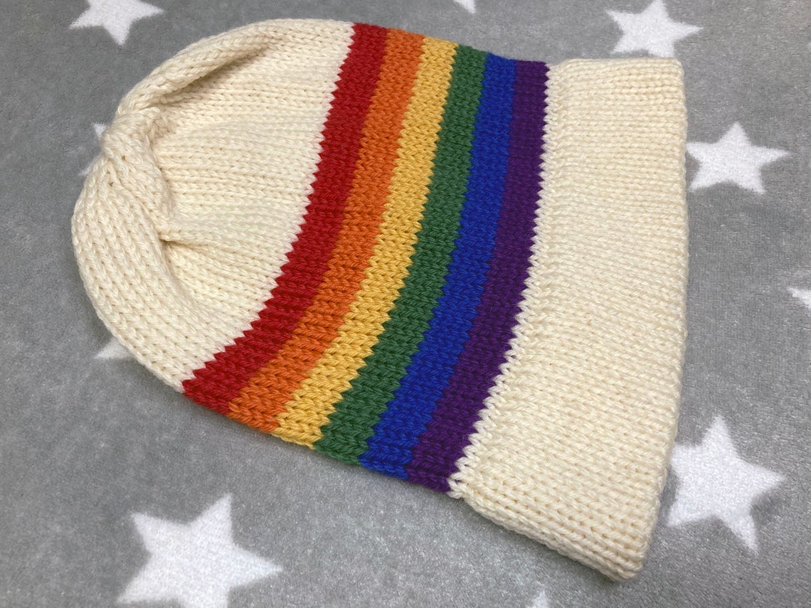 100% Wool Knit Pride Hat LGBT Rainbow Cream - Etsy