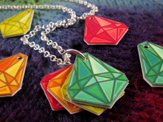 Mood Gem Necklace Green Yellow Orange Red Communication - Etsy