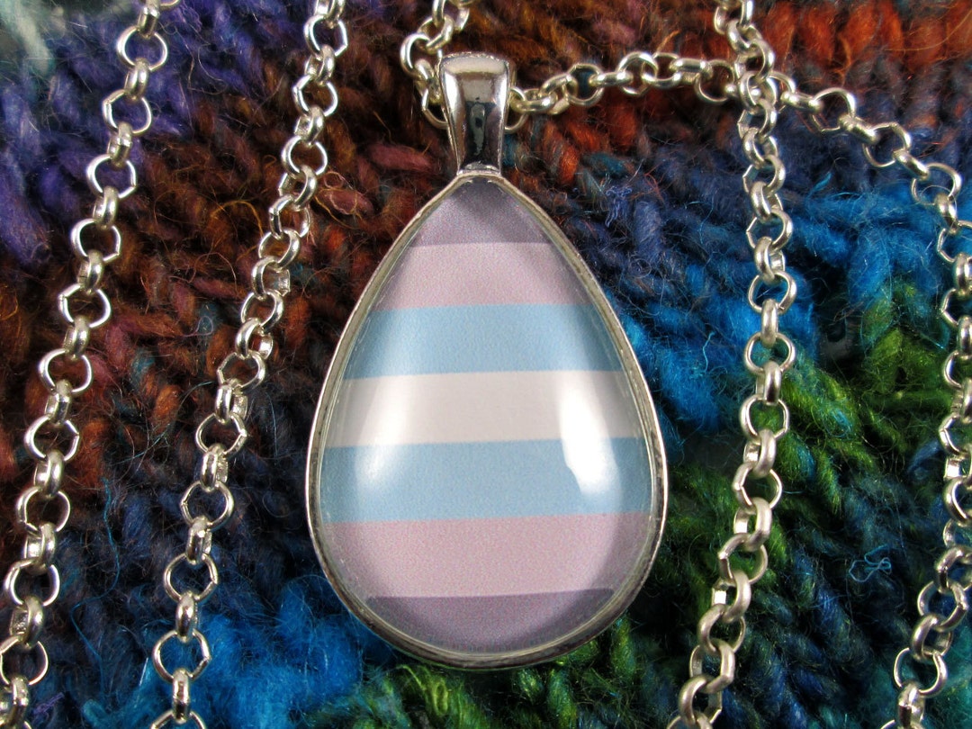 Demiboy Pride Flag Pendant Necklace | Silver Teardrop | Rolo Chain - Etsy
