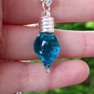 Glitter Liquid Necklace | Small Blue Teardrop | Silver Chain - Etsy