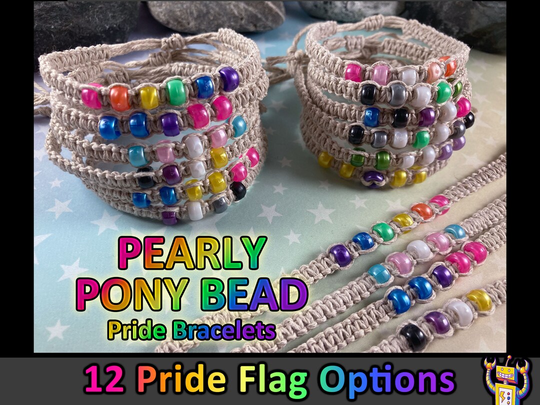Pearly Mini Pony Beads Hemp Pride Flag Bracelet | 1 Bracelet | 12 ...