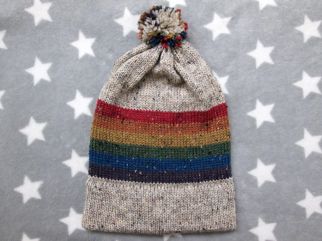 Knit LGBT Rainbow Pride Hat | Cream Wool Tweed | Big XL Slouchy Beanie ...