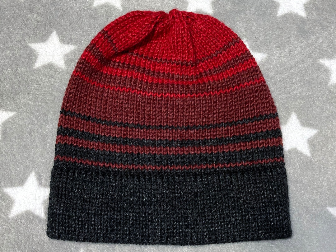 Knit Gradient Hat - Black to Red - Ombre Fade Stripes - Slightly ...
