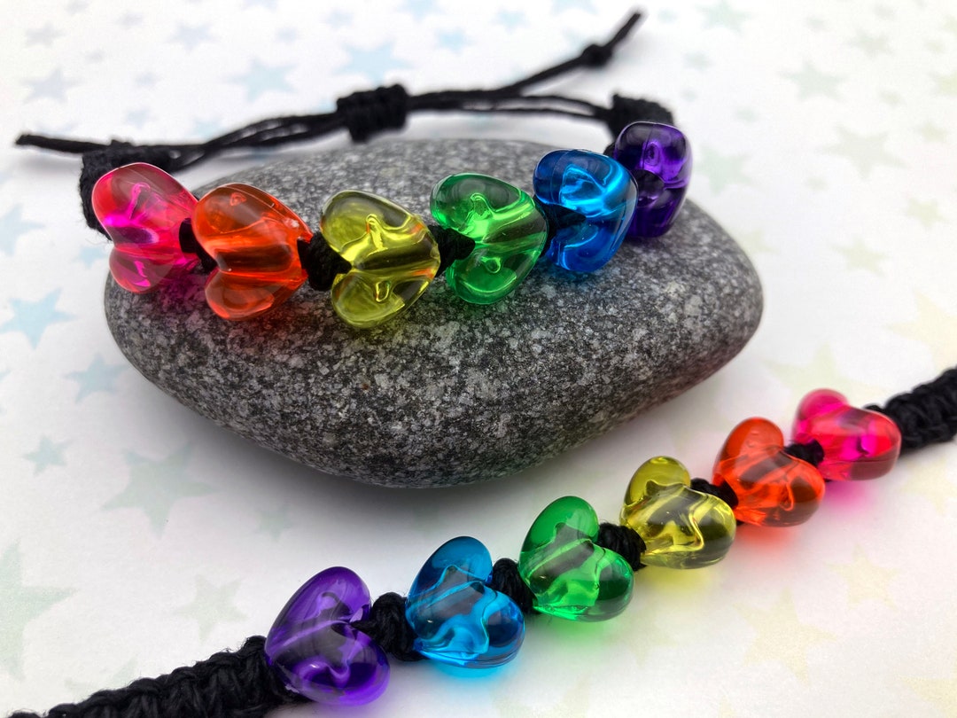 Rainbow Hearts Hemp Pride Bracelet | Black Hemp | Plastic Jelly Pony ...