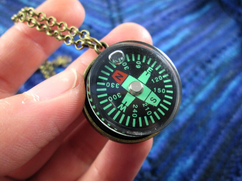 Double-sided Compass Necklace Dark Compass Faux Fire Opal - Etsy