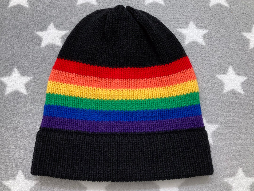 Knit Pride Hat LGBT Rainbow Black Slouchy Beanie Acrylic - Etsy