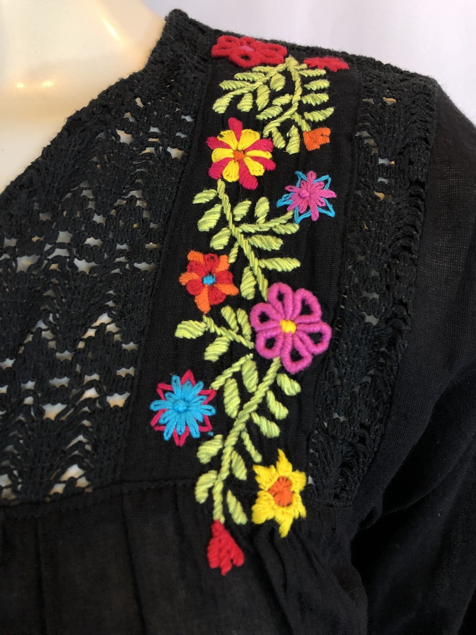 Pilar Fine Florals Black Tunic. Mexican Cotton Tunic or Cover-up With ...