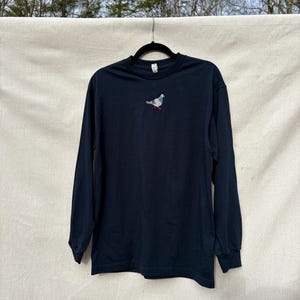 Pigeon Tee - Long Sleeve, Navy. Embroidered Pigeon T-shirt - Etsy
