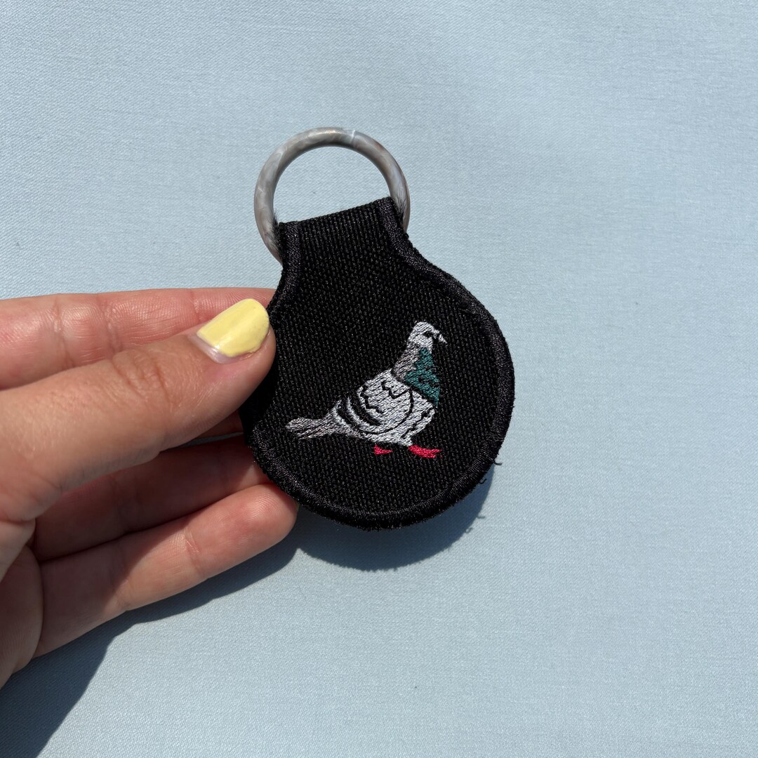 Embroidered Pigeon Keychain: Recycled Fabric & Ring - Etsy