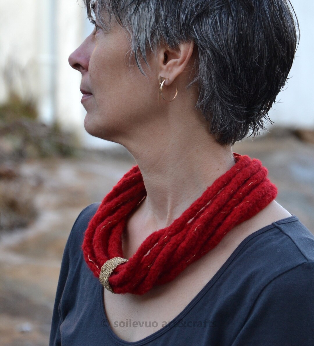Red Wool Rope Necklace With Gold Colored Effects - Etsy