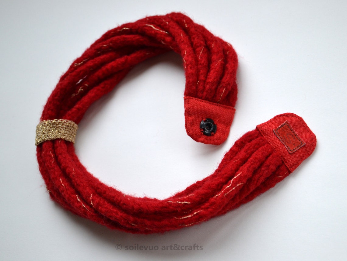 Red Wool Rope Necklace With Gold Colored Effects - Etsy