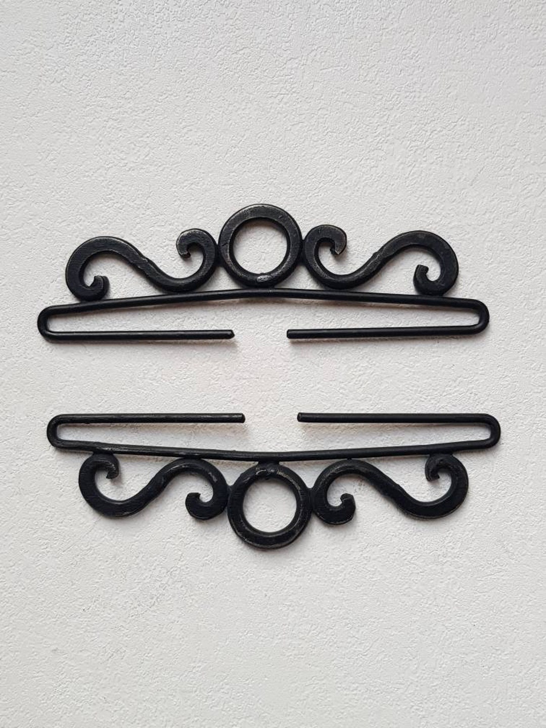 A Pair of Wrought Iron Bell Pull Hangers for Max 14,5 Cm Wide Textile ...