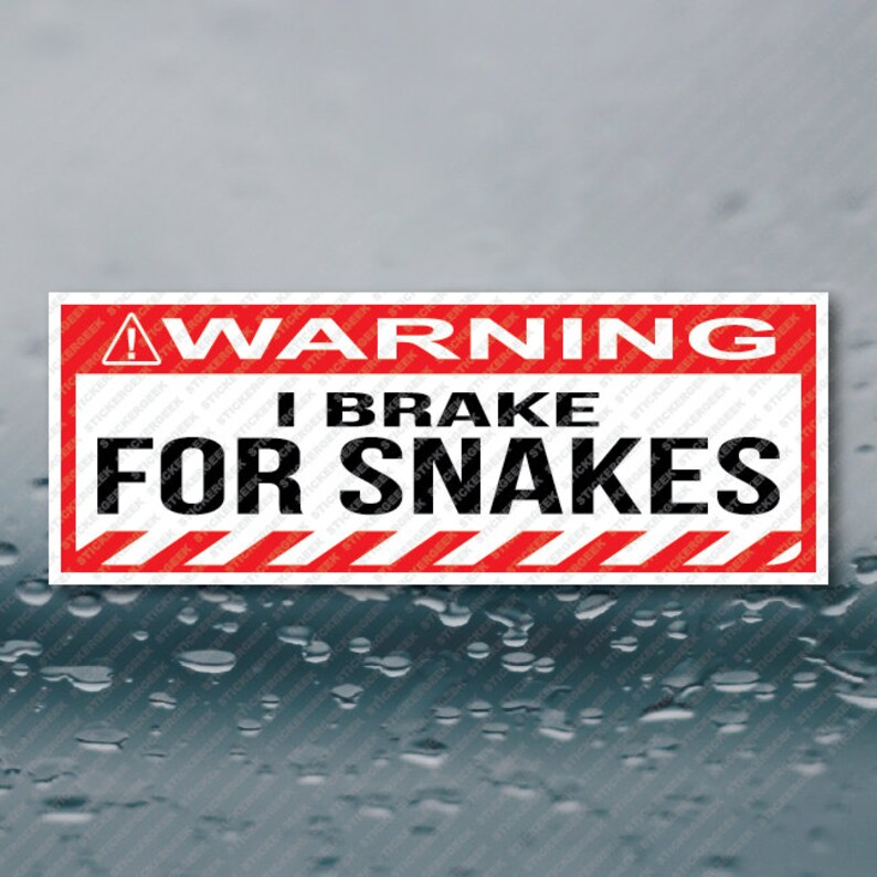 Warning I Brake for Snakes Bumper Sticker Funny Meme Prank Joke Gag ...