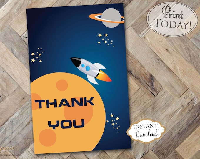 INSTANT DOWNLOAD Rocket Birthday Thank You Note Space Rocket Thank You ...