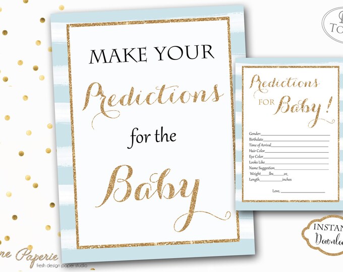 INSTANT DOWNLOAD Blue Stripe Predictions for Baby Cards Predictions for ...