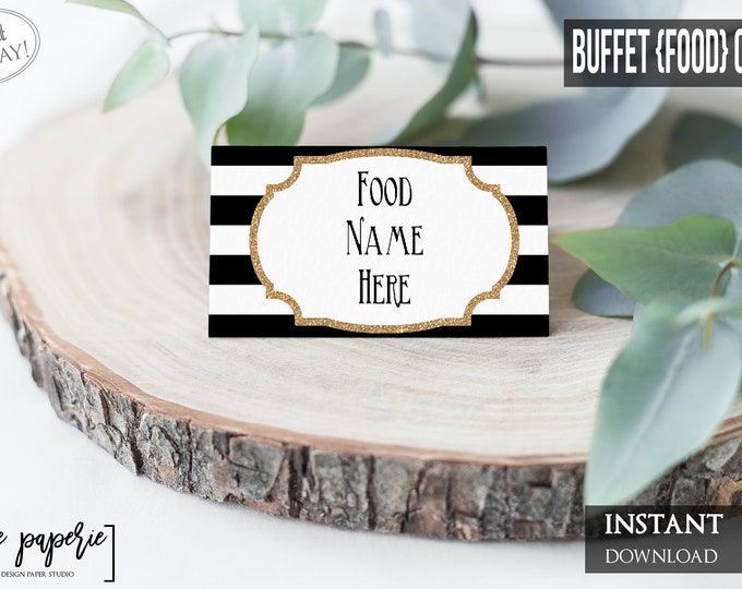 EDITABLE Black Stripe Food Tent Labels Wedding Buffet Cards Bridal Baby ...