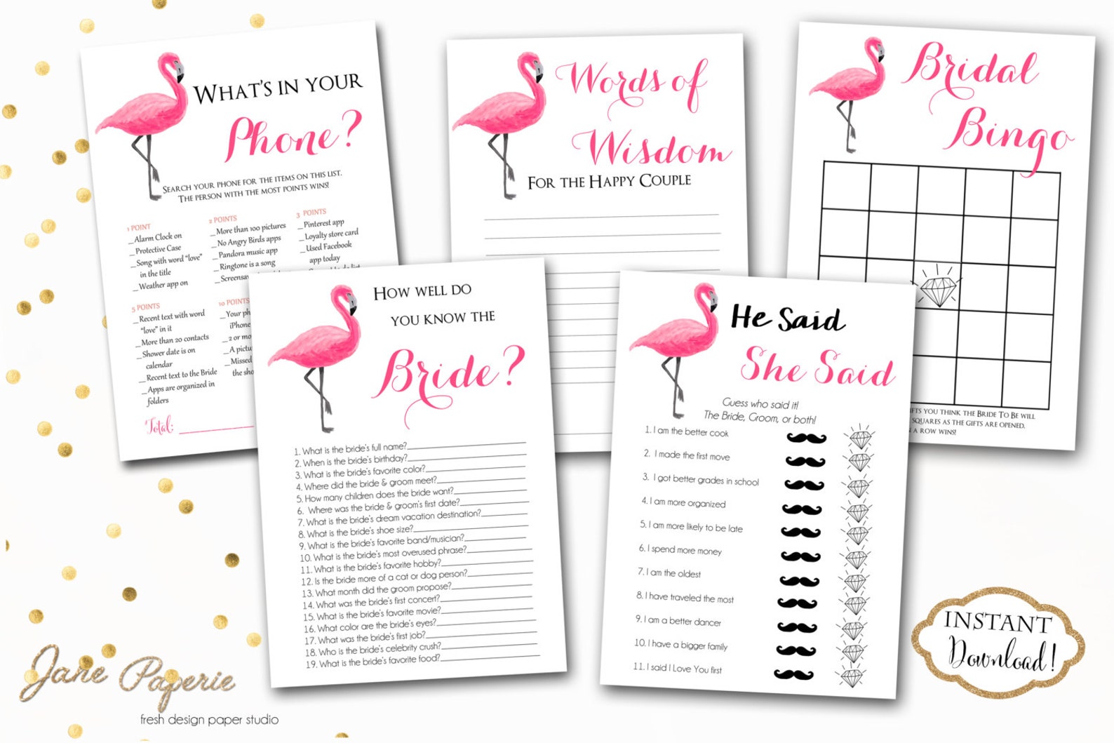 INSTANT DOWNLOAD Flamingo BRIDAL Games Package Luau | Etsy