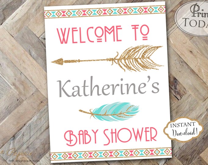 INSTANT DOWNLOAD Tribal Aztec Baby or Bridal Shower Welcome Sign ...