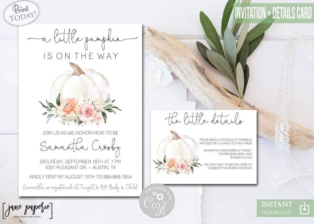 Corjl Invitation Little Pumpkin Baby Shower Invitation - Etsy