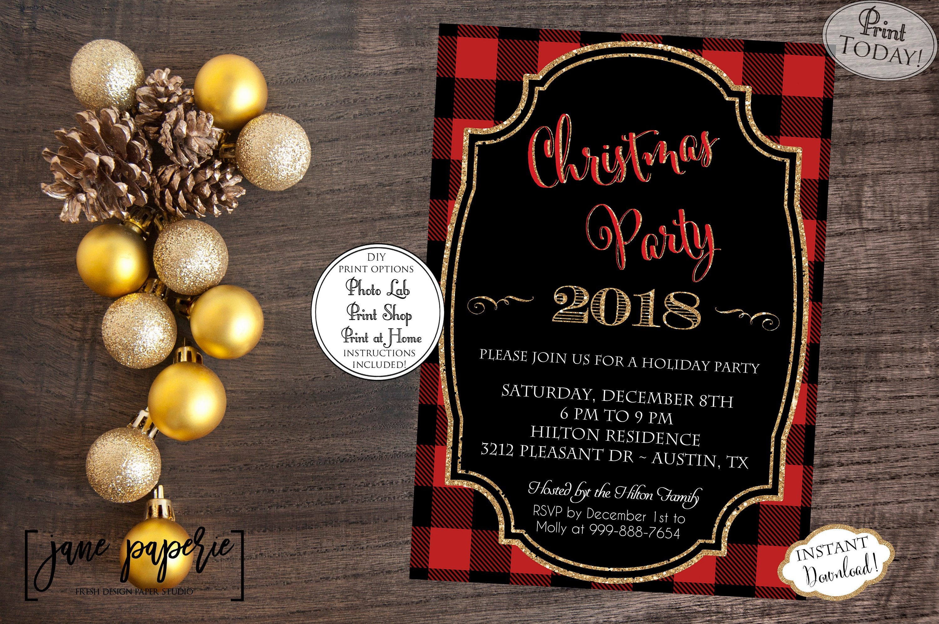 INSTANT DOWNLOAD Buffalo Plaid Christmas Party Invitation | Etsy