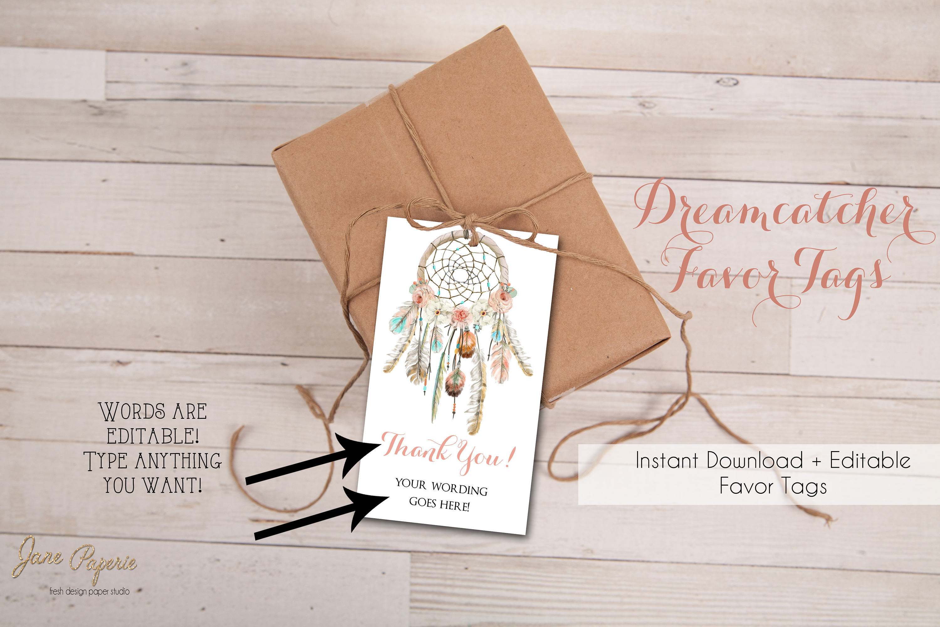 INSTANT DOWNLOAD Dream Catcher Favor Tag Boho Arrow | Etsy