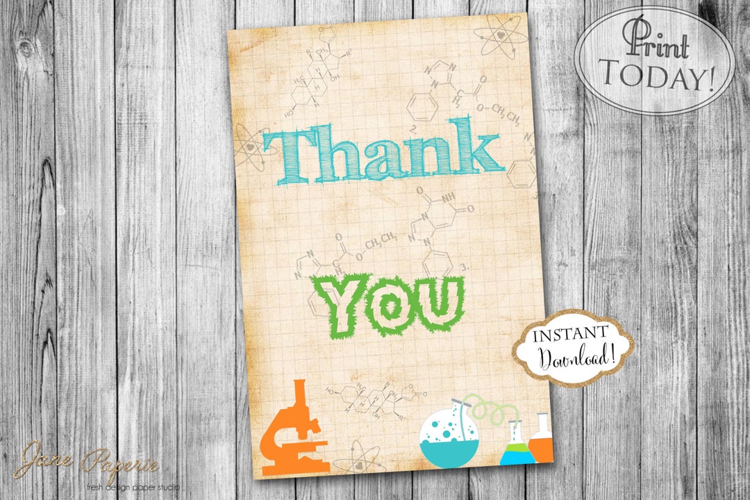 INSTANT DOWNLOAD Boy Science Birthday Thank You Card Mad Scientist ...