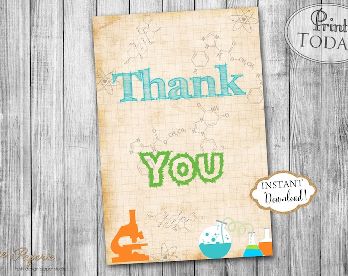 INSTANT DOWNLOAD Boy Science Birthday Thank You Card Mad Scientist ...