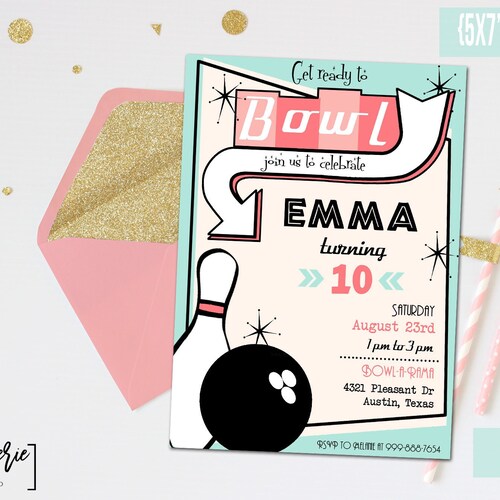 Editable Bowling Invitation Bowling Birthday Invitation - Etsy