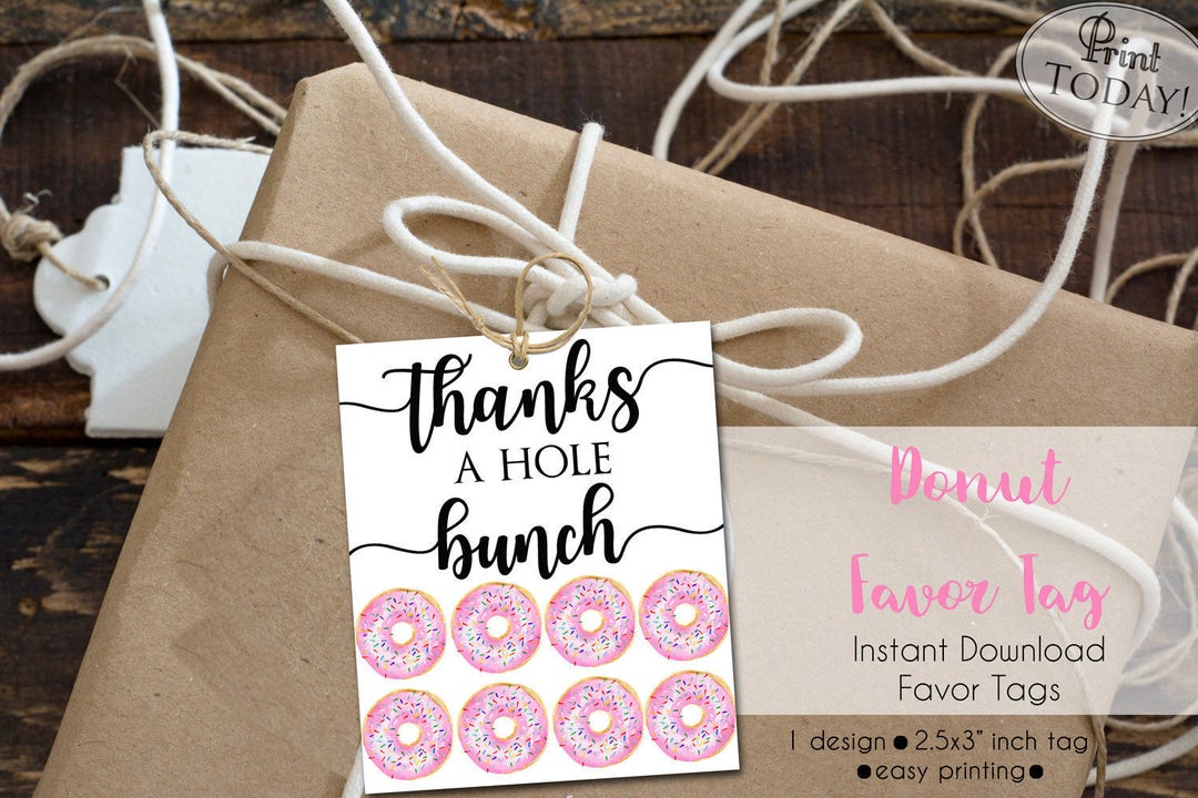 INSTANT Download Donut Favor Tag Thanks a Hole Bunch - Etsy