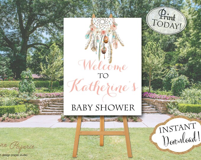 INSTANT DOWNLOAD Boho Feather Dreamcatcher Baby OR Bridal Shower ...