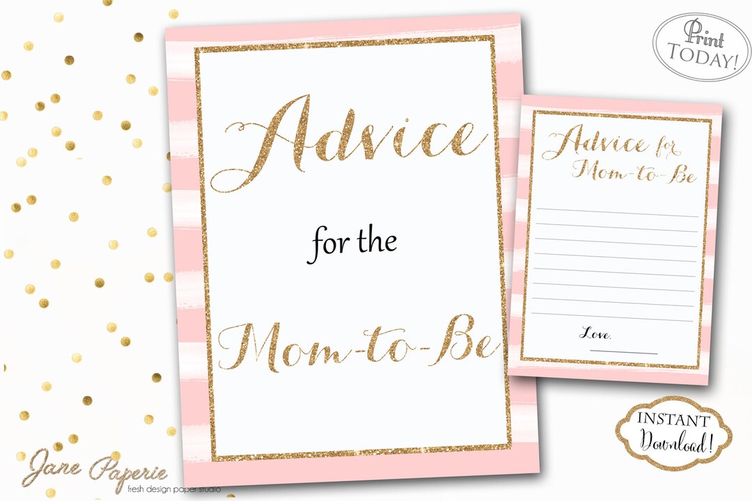 Instant Download Advice For Mom To Be Cards Pink Stripe Etsy