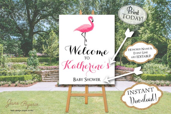 INSTANT DOWNLOAD Pink Flamingo Baby OR Bridal Shower Welcome | Etsy