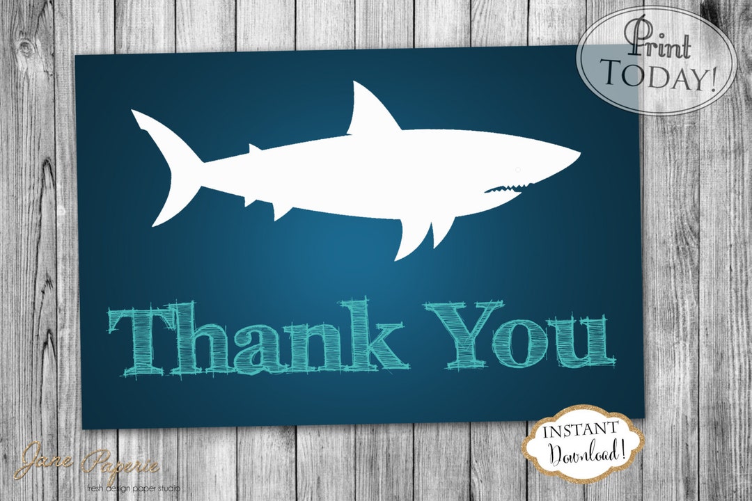 INSTANT DOWNLOAD Shark Birthday Thank You Note Under the - Etsy