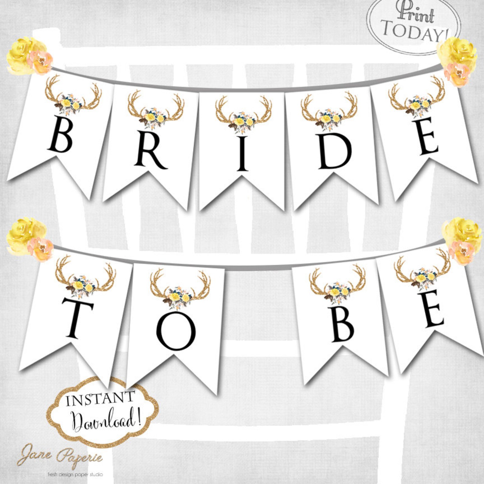 INSTANT DOWNLOAD Pink Floral Antler Boho Bride to Be Banner | Etsy