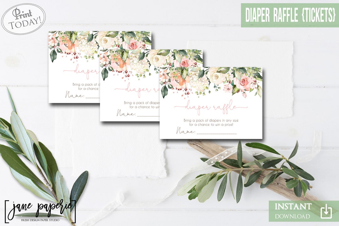 Greenery Floral Diaper Raffle Card Peach Pink Floral Leafy Diaper ...