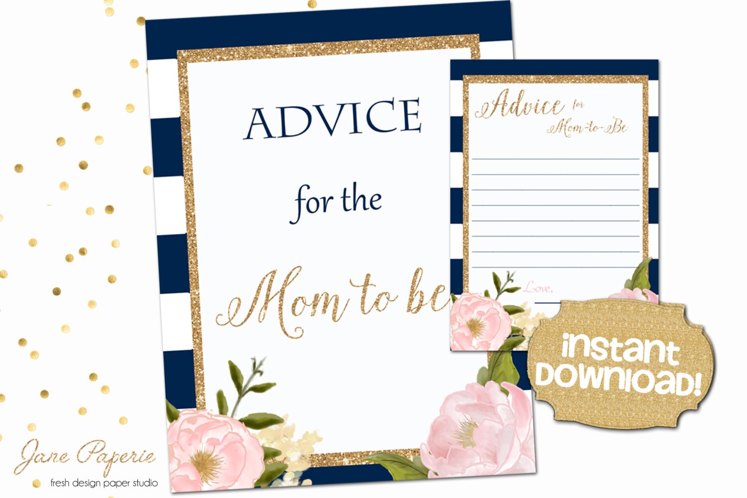 Instant Download Floral Navy Stripe Advice For Mom To Be Etsy