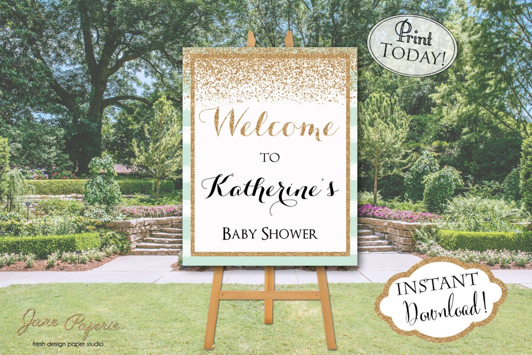 INSTANT DOWNLOAD Mint Green Stripe Glitter Baby OR Bridal Shower ...