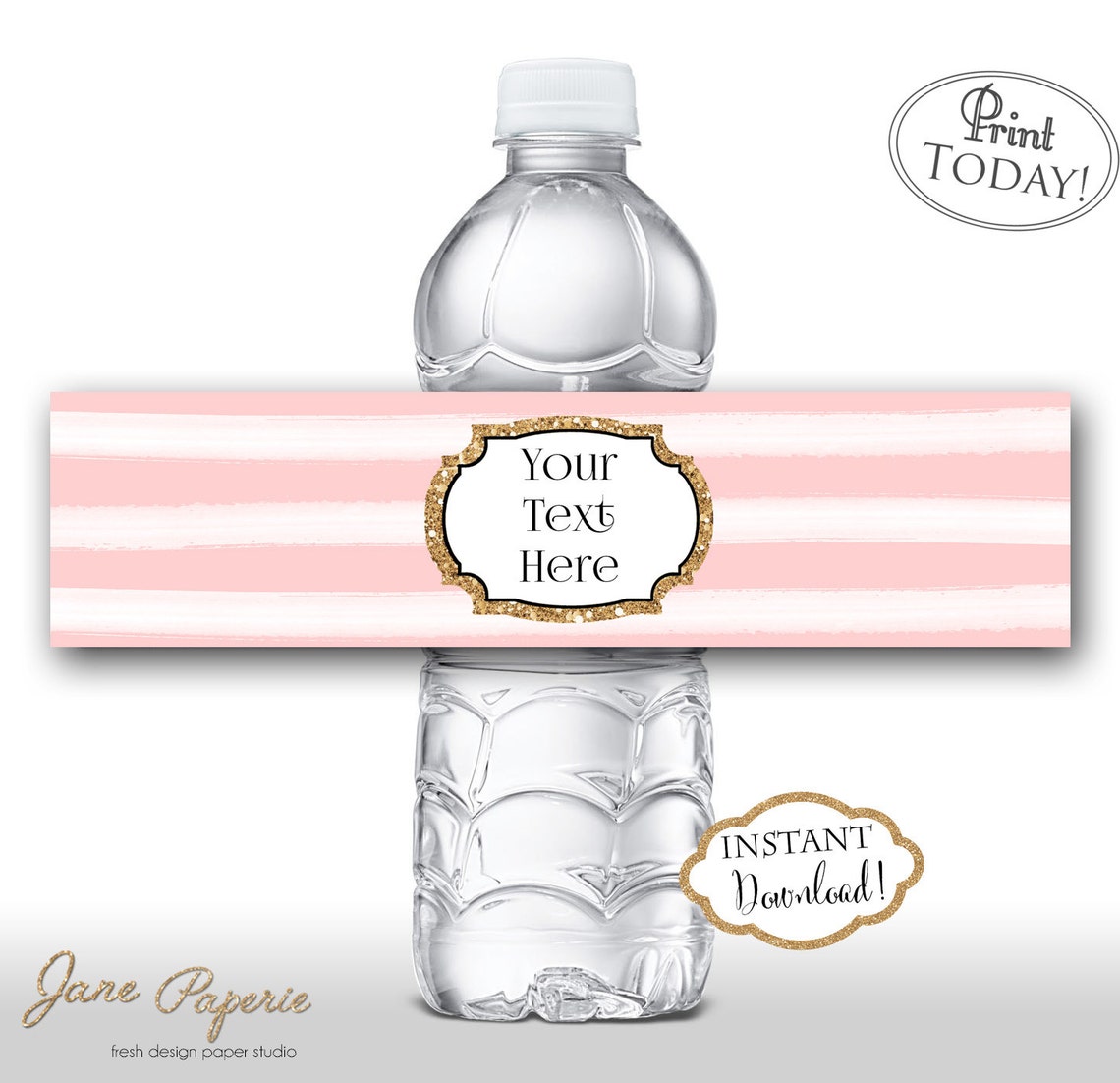 INSTANT DOWNLOAD Pink Stripe Water Bottle Label Coral Pink - Etsy