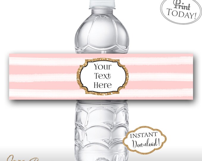 INSTANT DOWNLOAD - Pink Stripe Water Bottle Label - Coral Pink Stripe ...