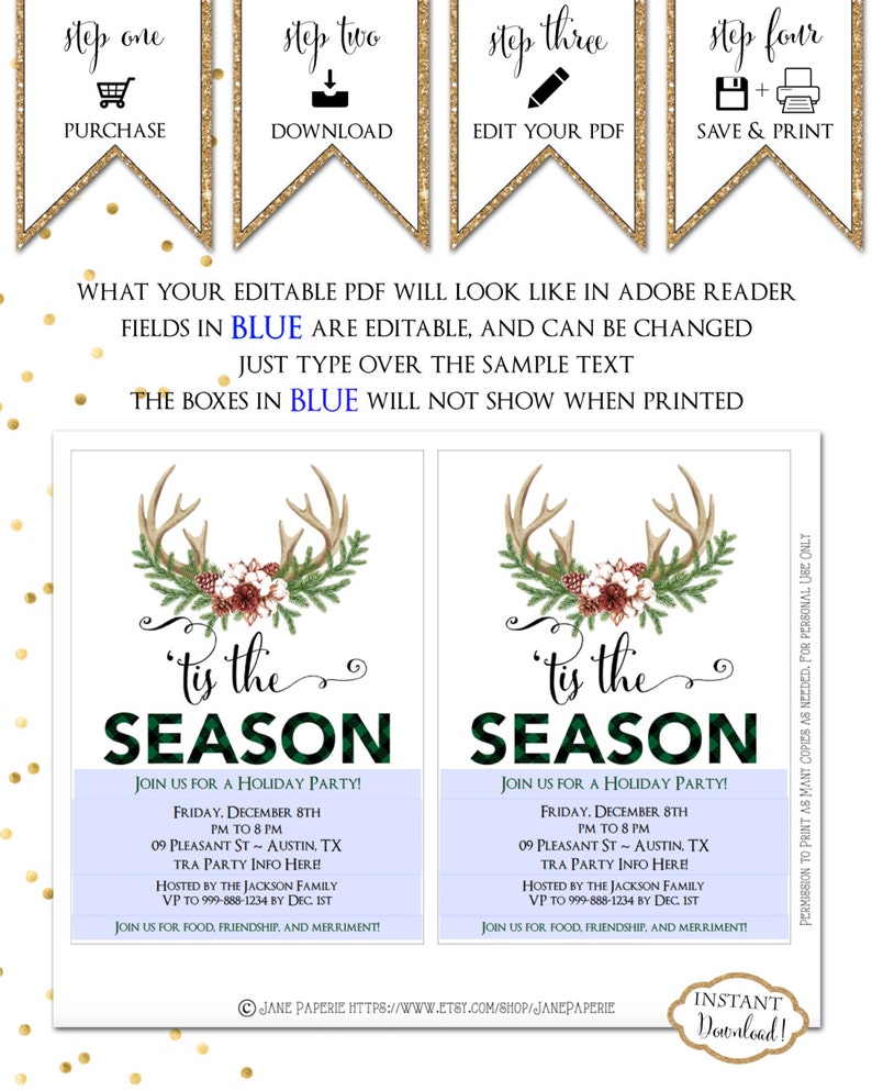 INSTANT DOWNLOAD Buffalo Plaid Christmas Party Invitation - Etsy