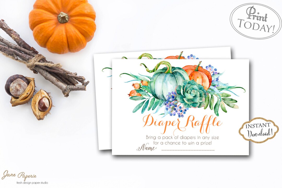 INSTANT DOWNLOAD Fall Pumpkin Diaper Raffle Ticket Autumn Harvest Baby ...