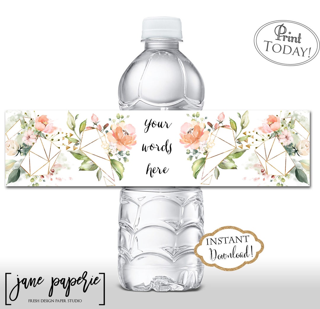 Greenery Floral Water Bottle Label Geometric Floral Gold - Etsy