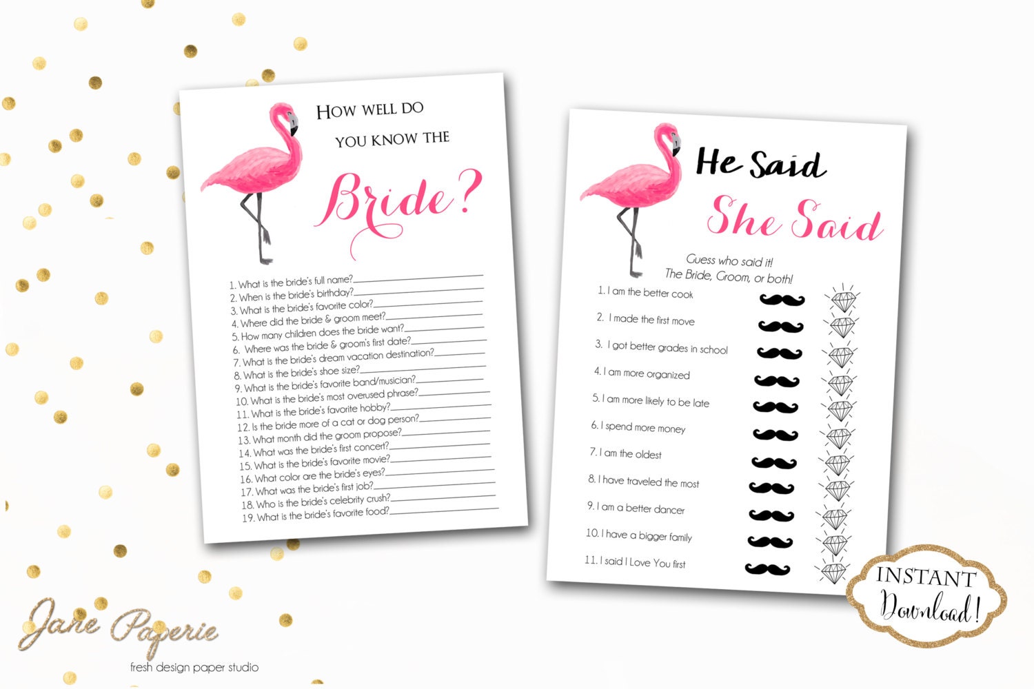 INSTANT DOWNLOAD Flamingo BRIDAL Games Package Luau | Etsy