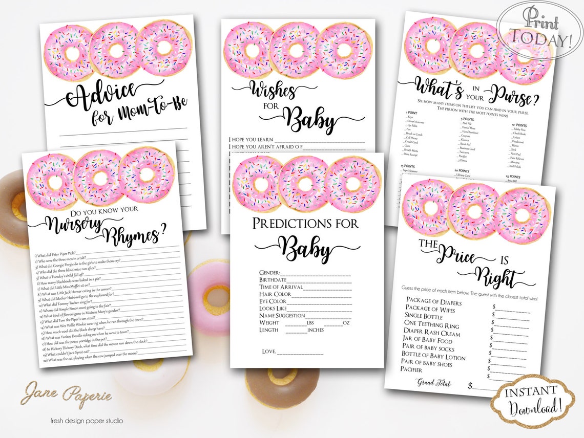 INSTANT DOWNLOAD Pink Donut BABY Games Package Printable | Etsy